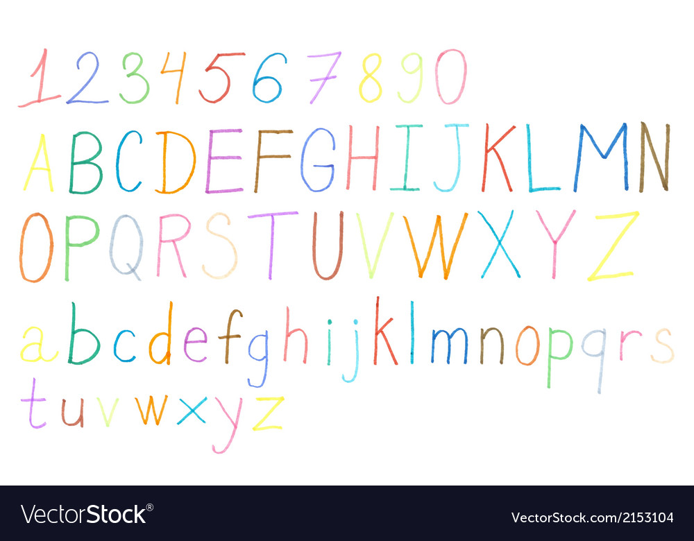 Colorful hand drawn alphabet and numbers Vector Image