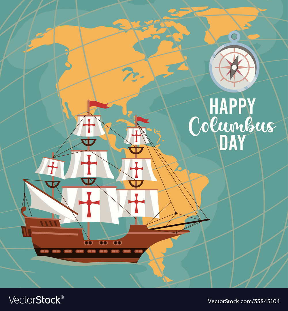 Happy Columbus Day Celebration With Ship Vector Image