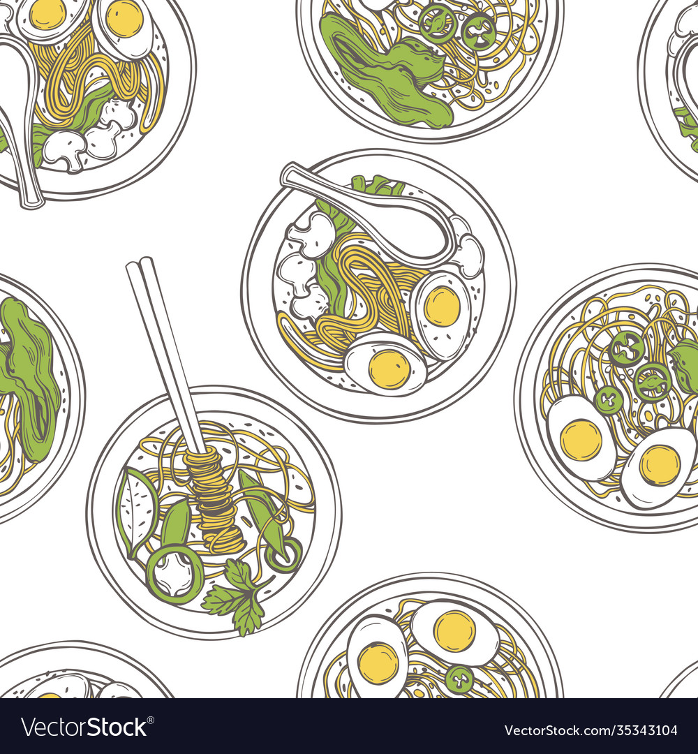 Ramen set pattern Royalty Free Vector Image - VectorStock