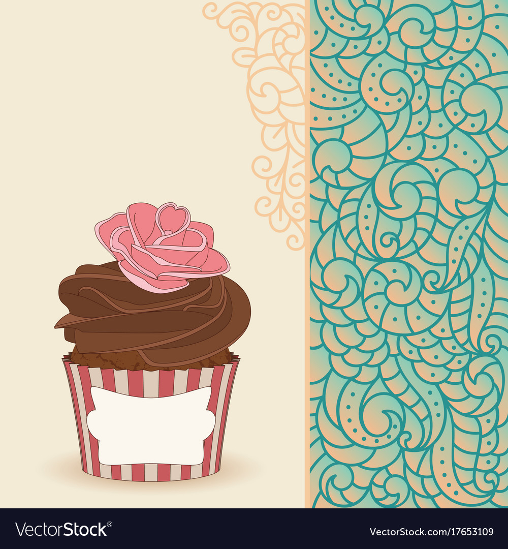 Cartoon sweet cupcake and doodle boho pattern Vector Image