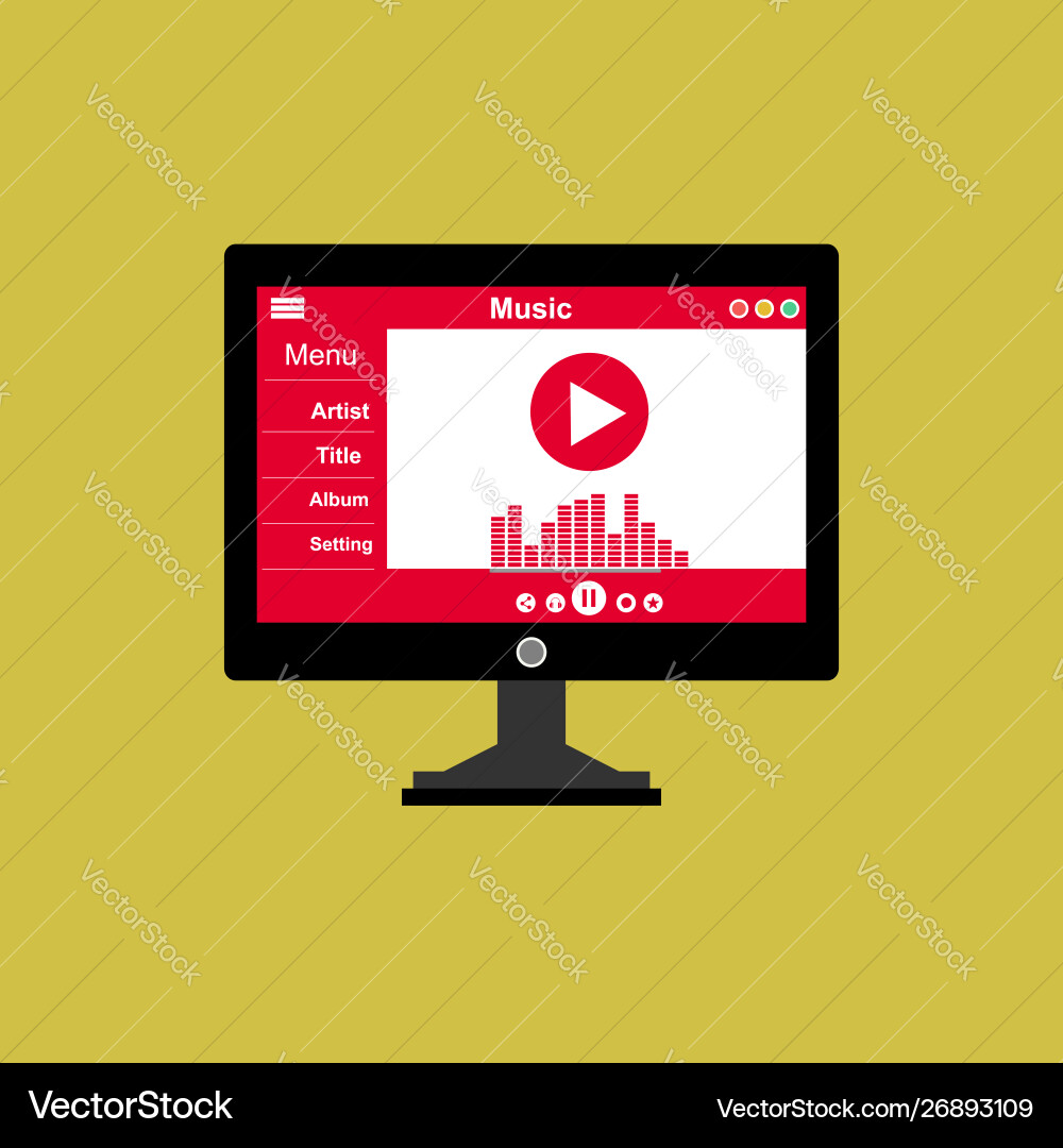 Media player application app template with flat Vector Image