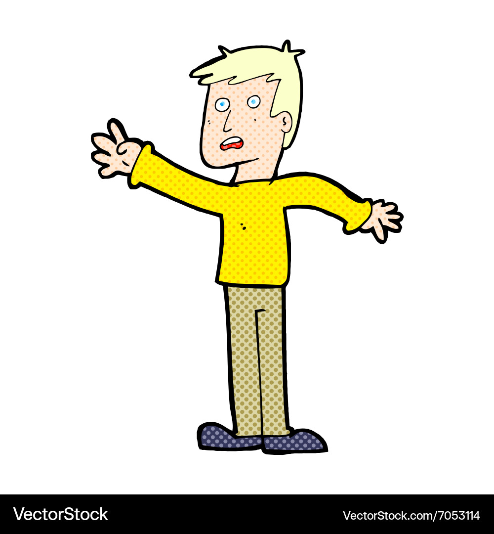 Comic cartoon worried man reaching Royalty Free Vector Image