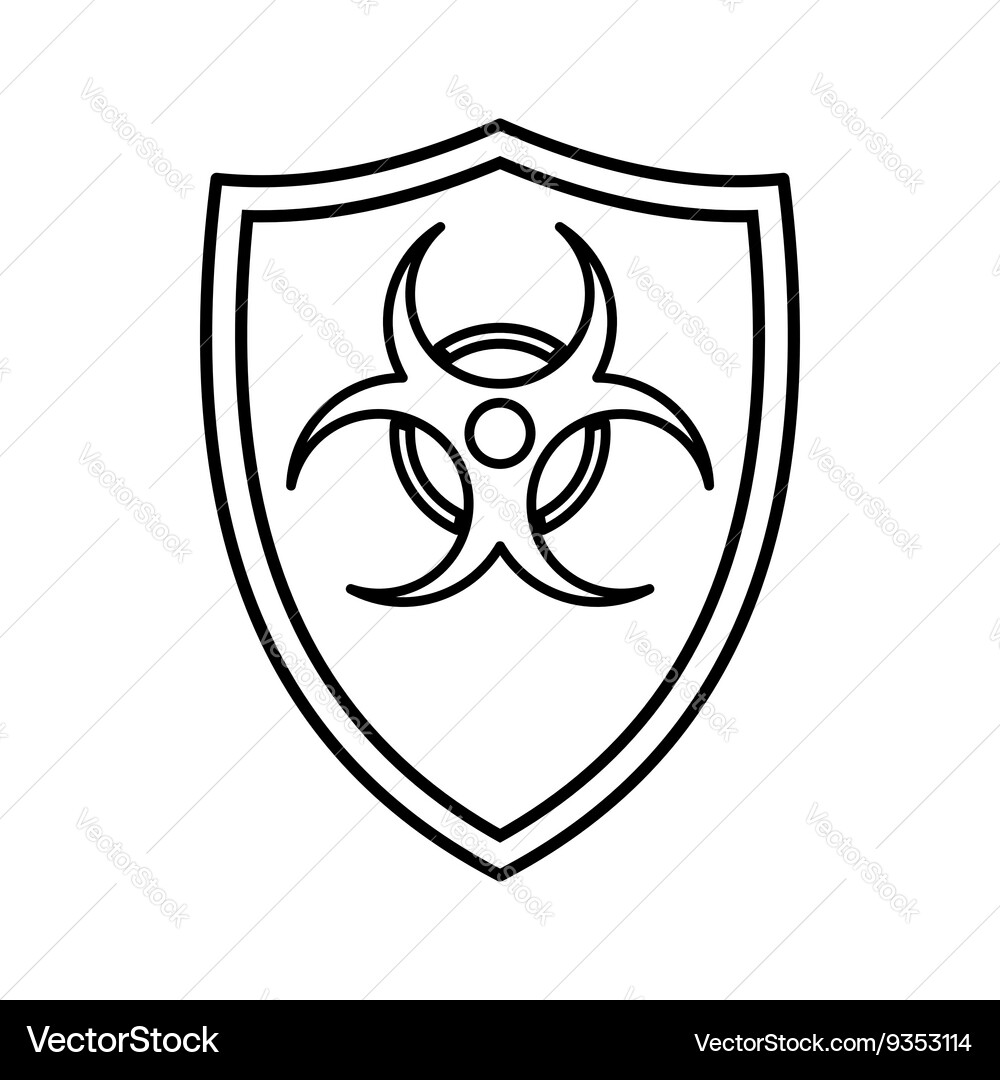 Shield with a biohazard sign icon outline style Vector Image
