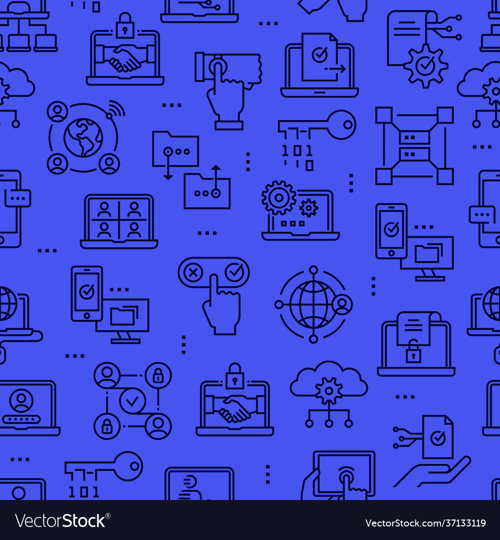 Blockchain technology seamless pattern with line Vector Image