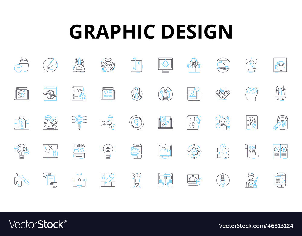 Graphic design linear icons set typography color Vector Image Graphic design linear icons set typography color Vector Image