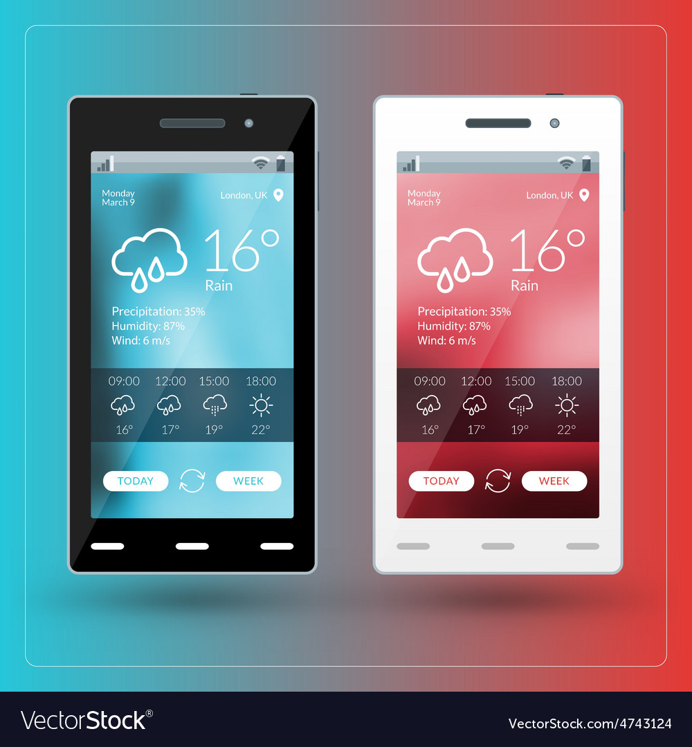 Modern smartphone with weather app on the screen Vector Image