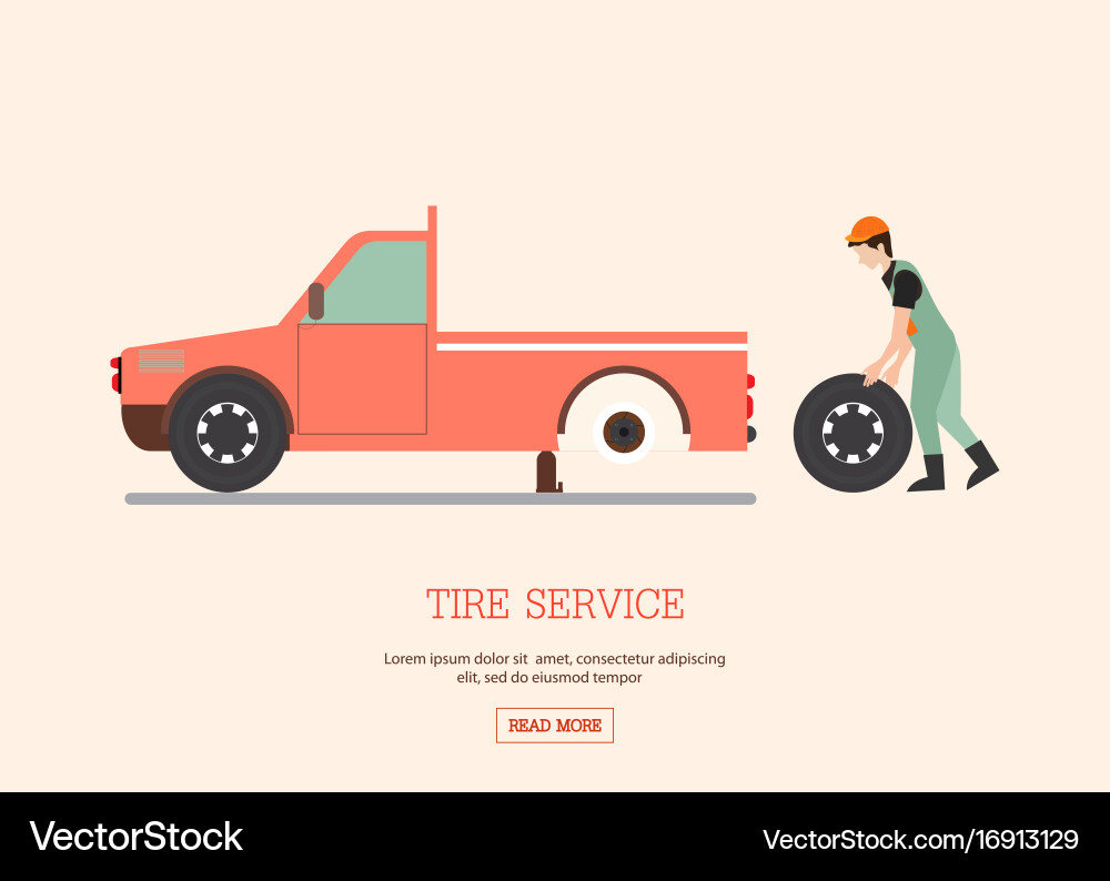 Man worker changing tire Royalty Free Vector Image