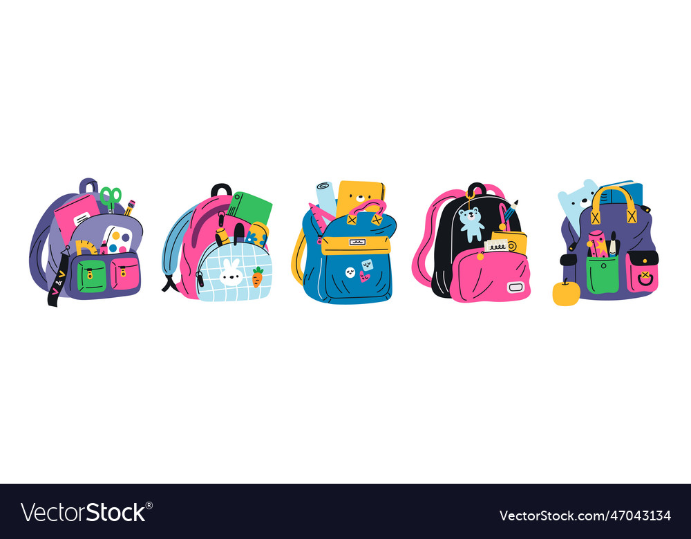 Colorful backpacks with school supplies kids Vector Image