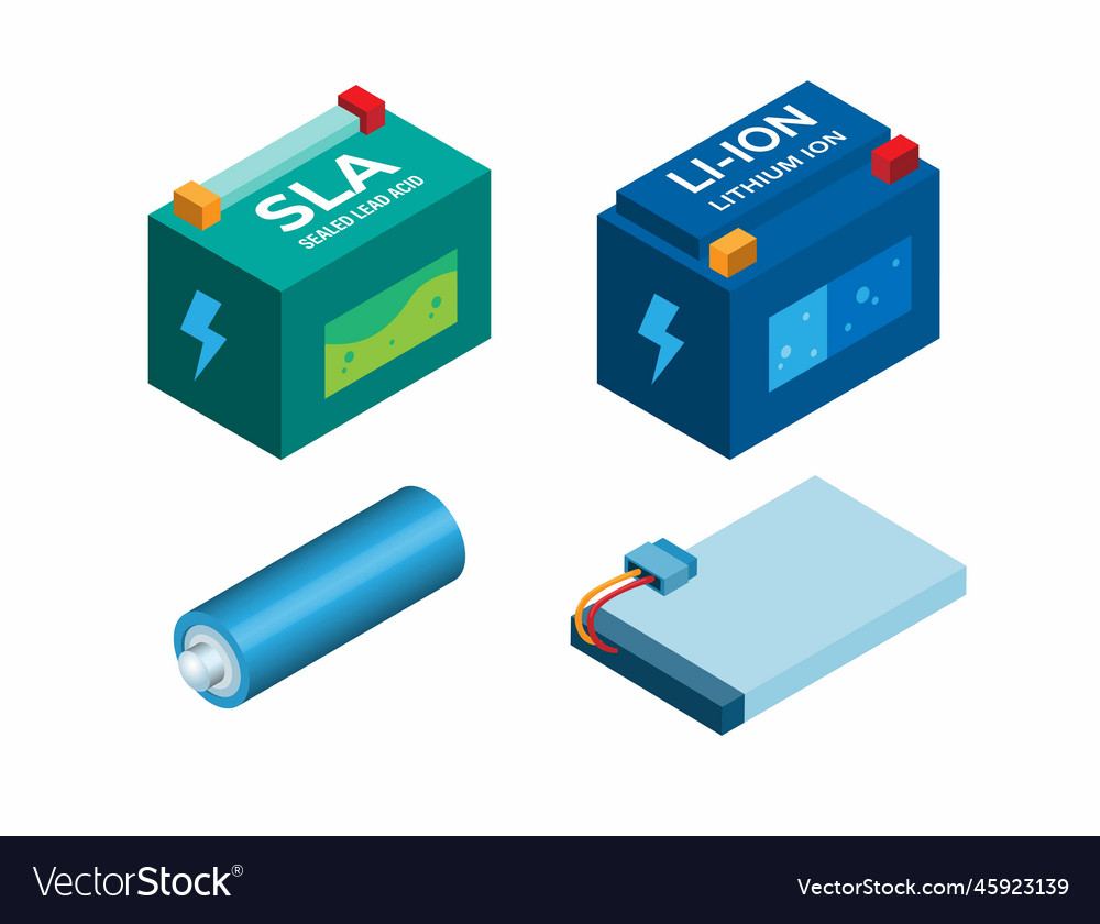 Battery type collection set isometric Royalty Free Vector