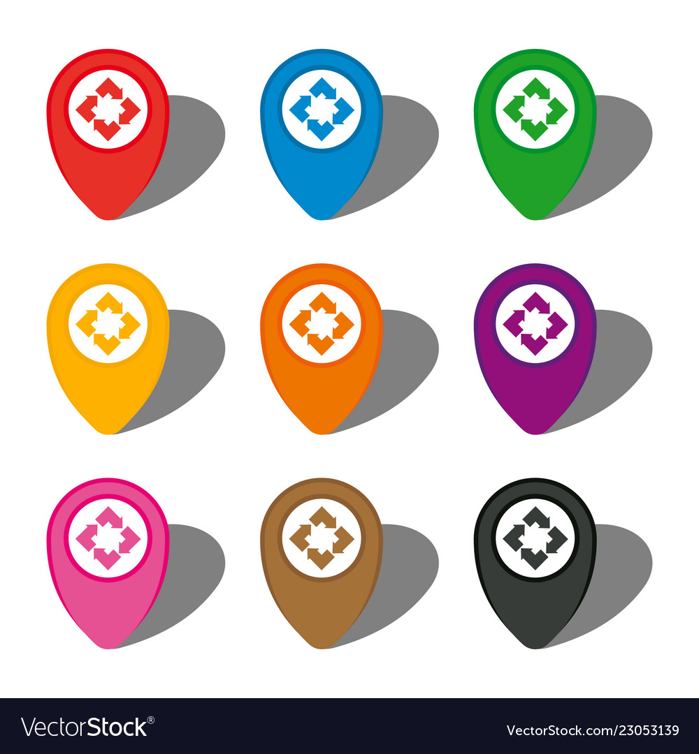Set of nine colorful map pointers Royalty Free Vector Image