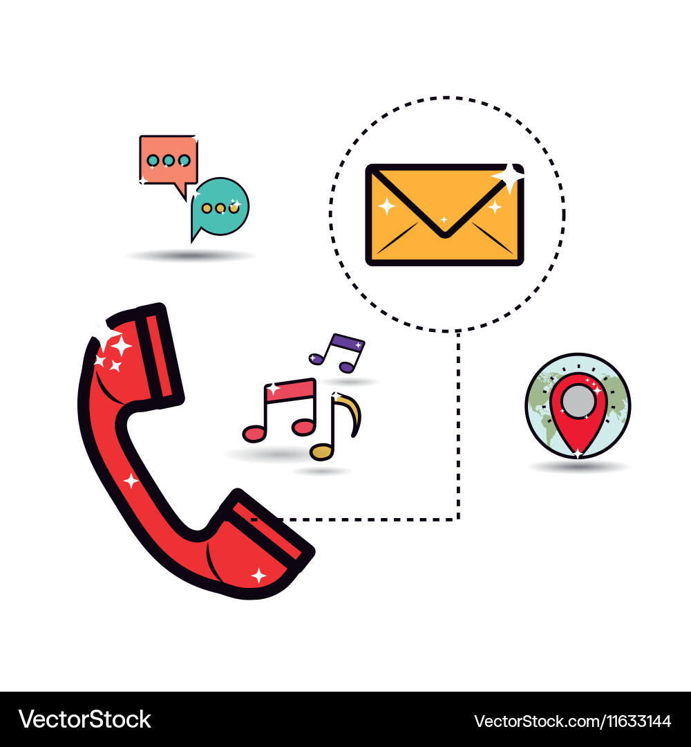 Telephone with communication related icons image Vector Image
