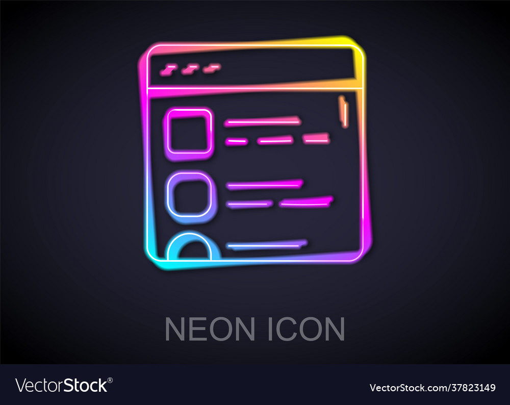 Glowing neon line browser files icon isolated Vector Image