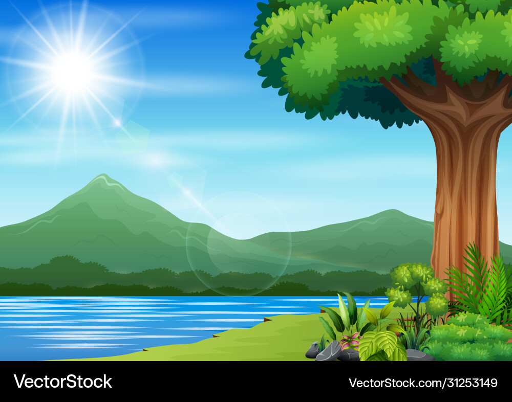 Nature landscape with a river and mountain Vector Image