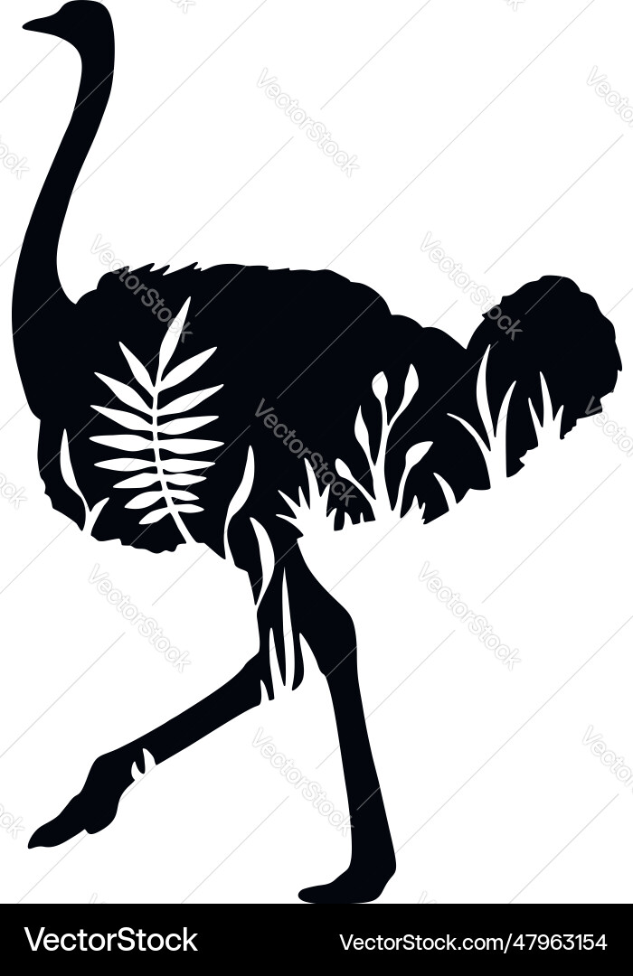 Ostrich - floral animals cut stencil Royalty Free Vector