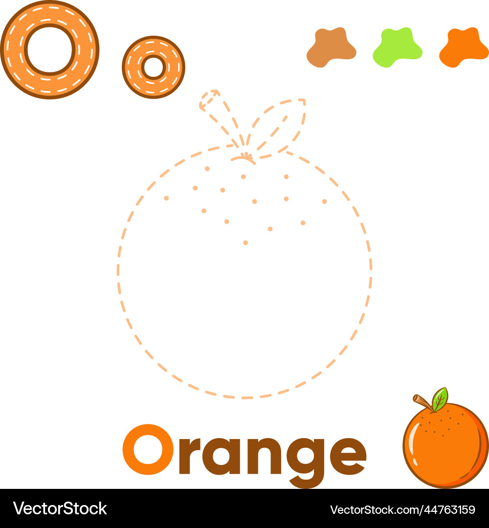 Alphabet worksheet letter o learning with orange Vector Image