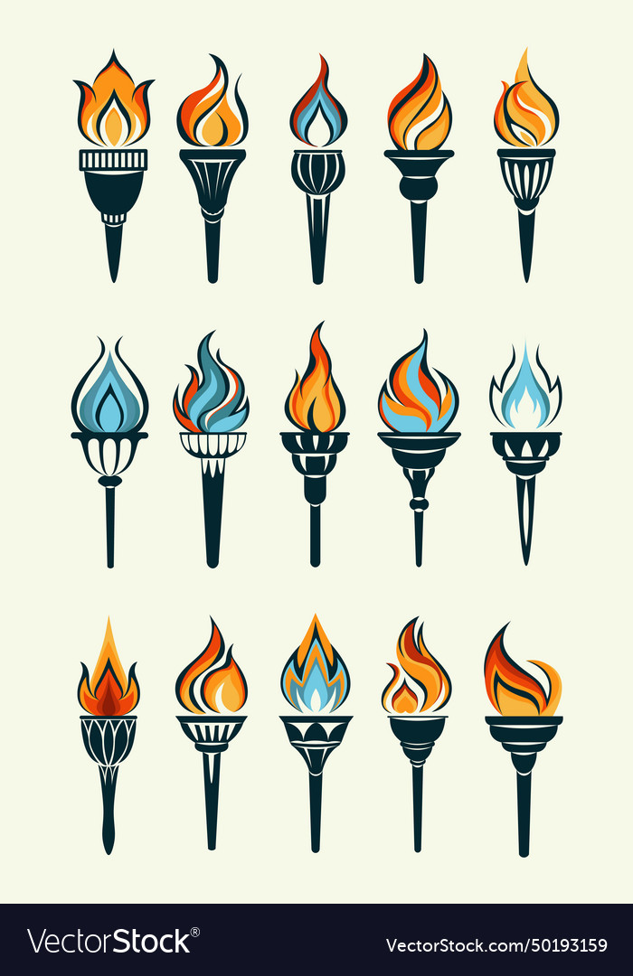 Flaming Torch Icons Collection Flat Style Vector Image