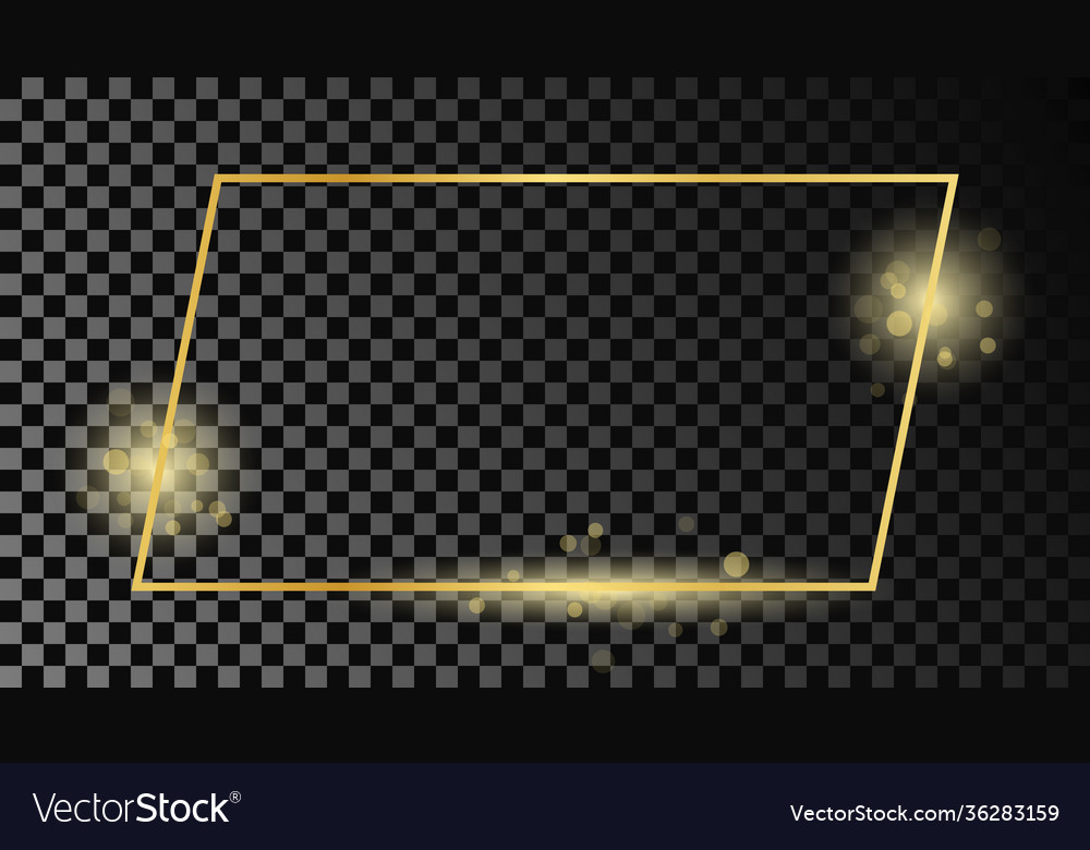 Gold glowing rectangular shape frame Royalty Free Vector