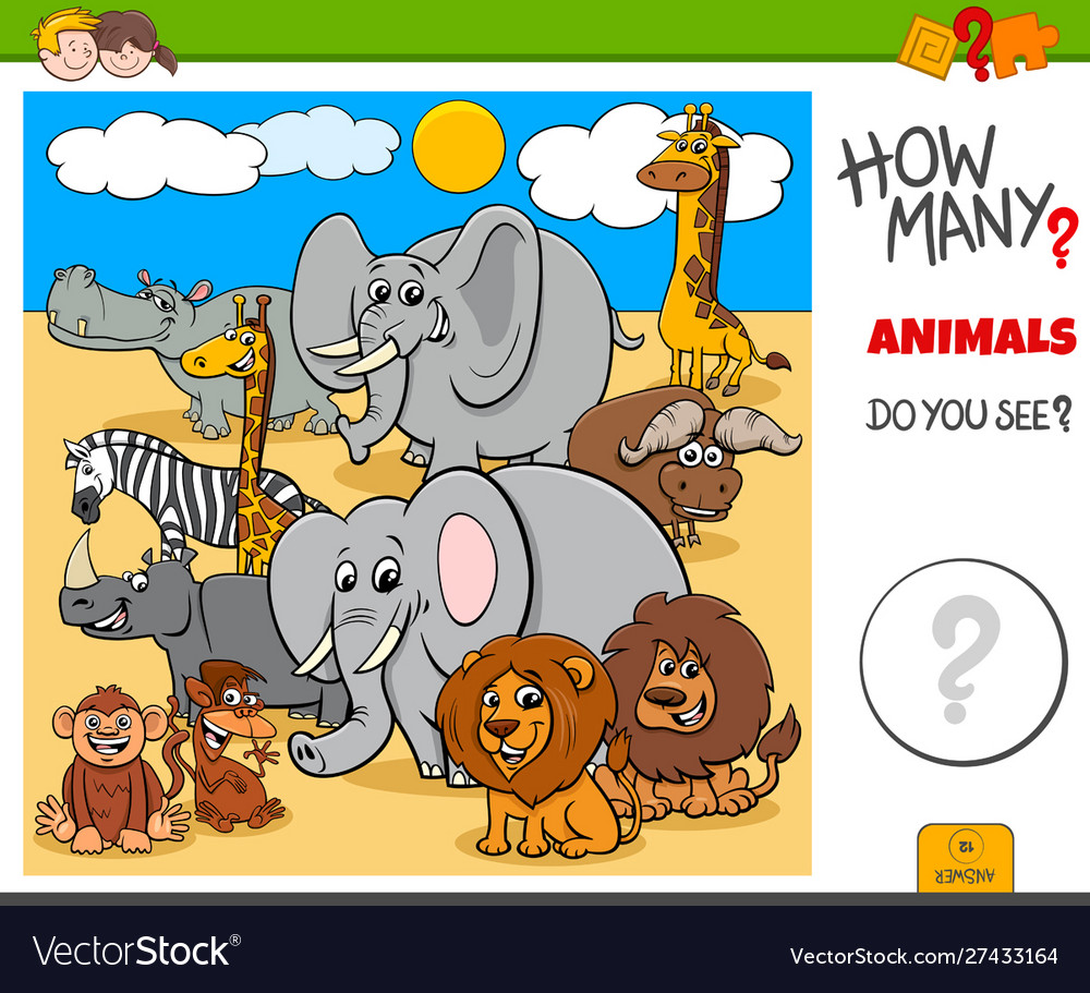 How Many Animals Educational Task For Kids Vector Image