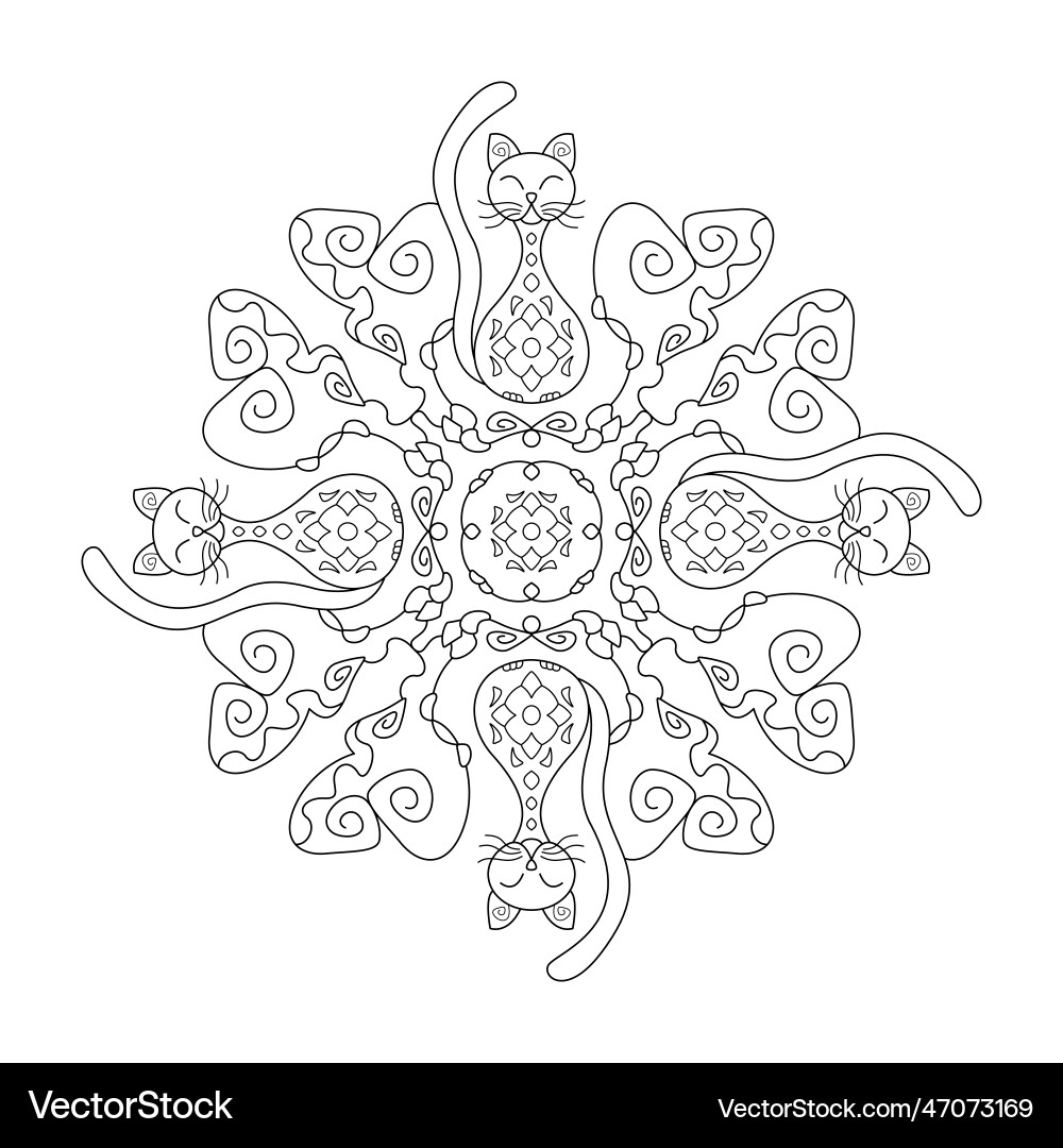 Cat mandala cute coloring page Royalty Free Vector Image