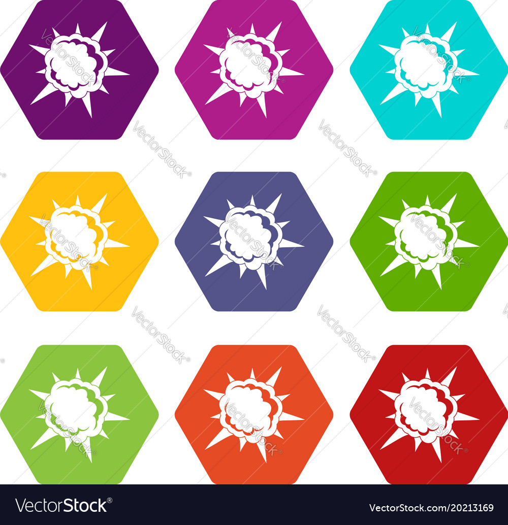 Powerful explosion icon set color hexahedron Vector Image