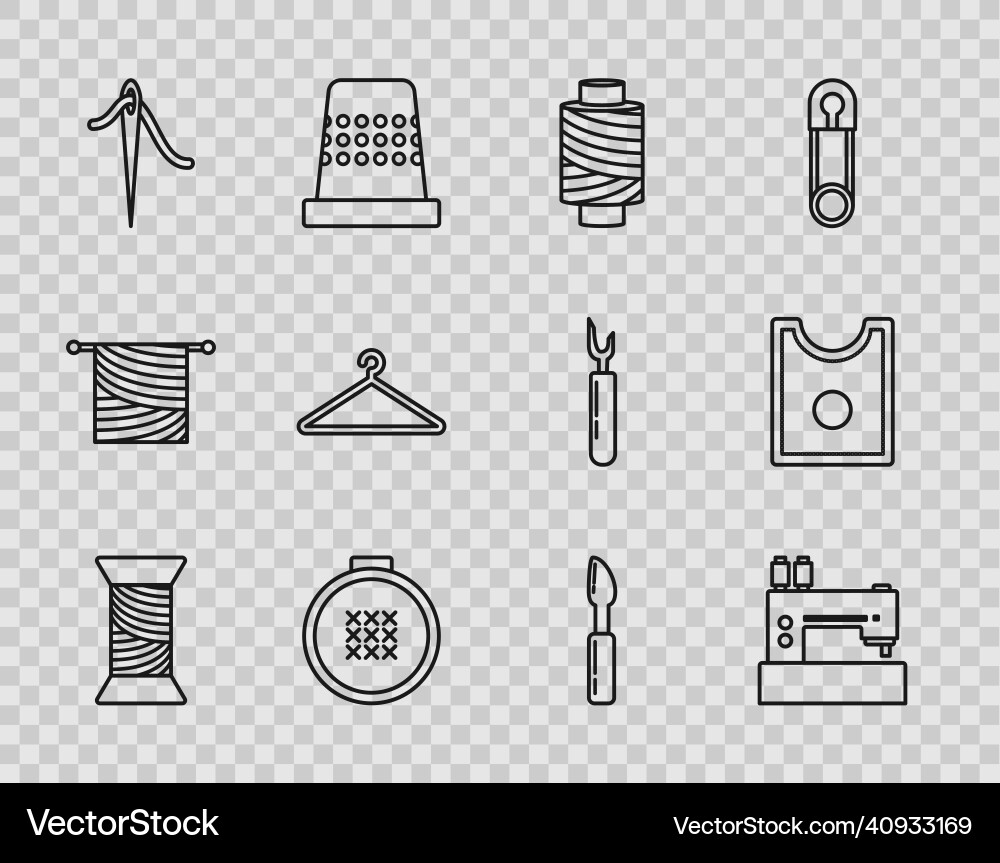 Set line sewing thread on spool machine round Vector Image