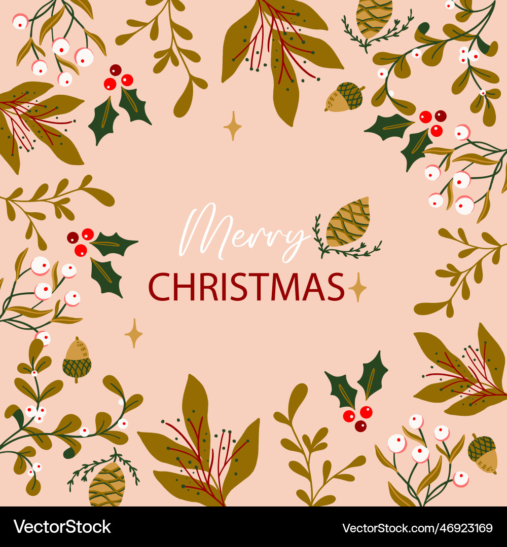 Sweet winter botanicals frame background Vector Image
