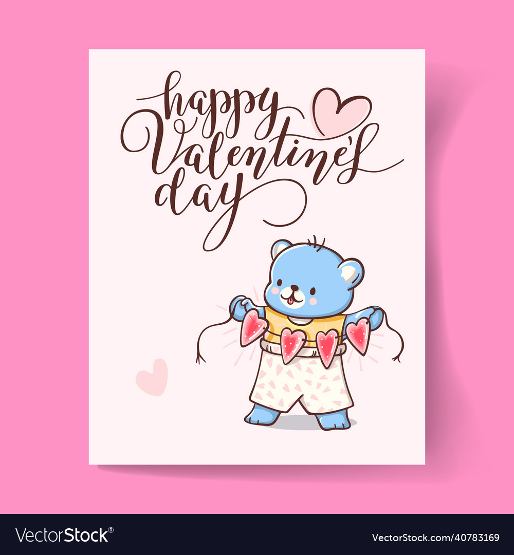 Valentines day card with a cute teddy bear Vector Image