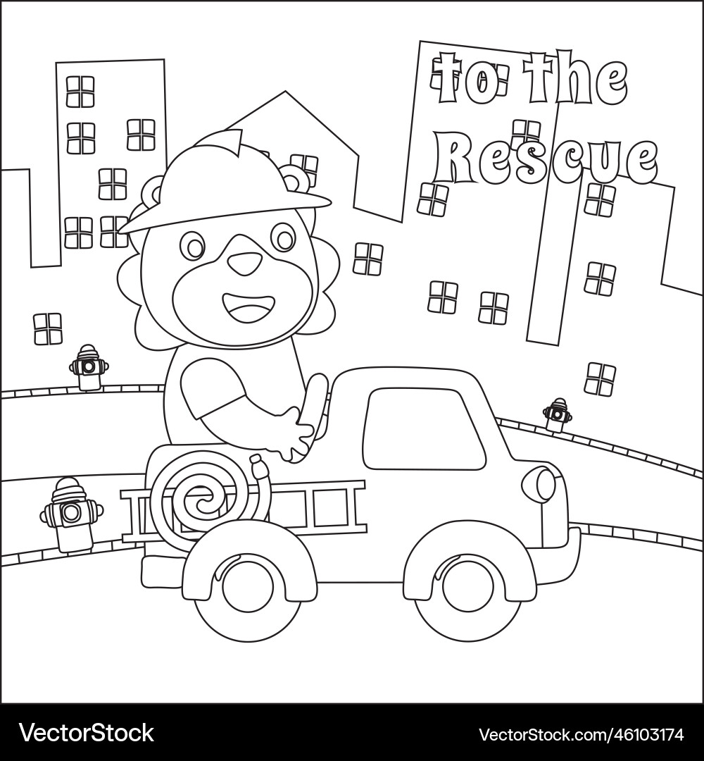 Fire rescue team with funny firefighter cartoon Vector Image