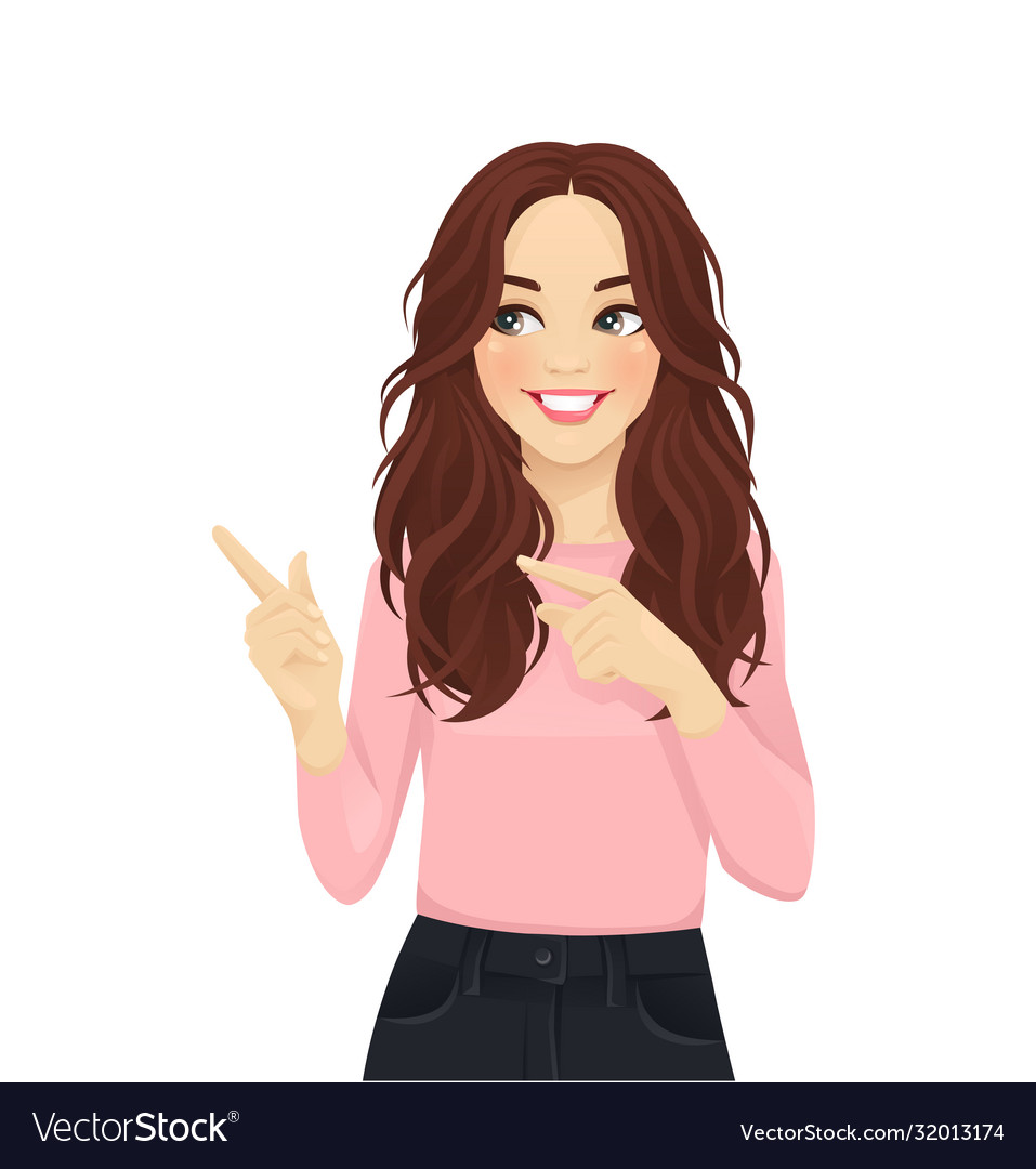 Young woman pointing away Royalty Free Vector Image
