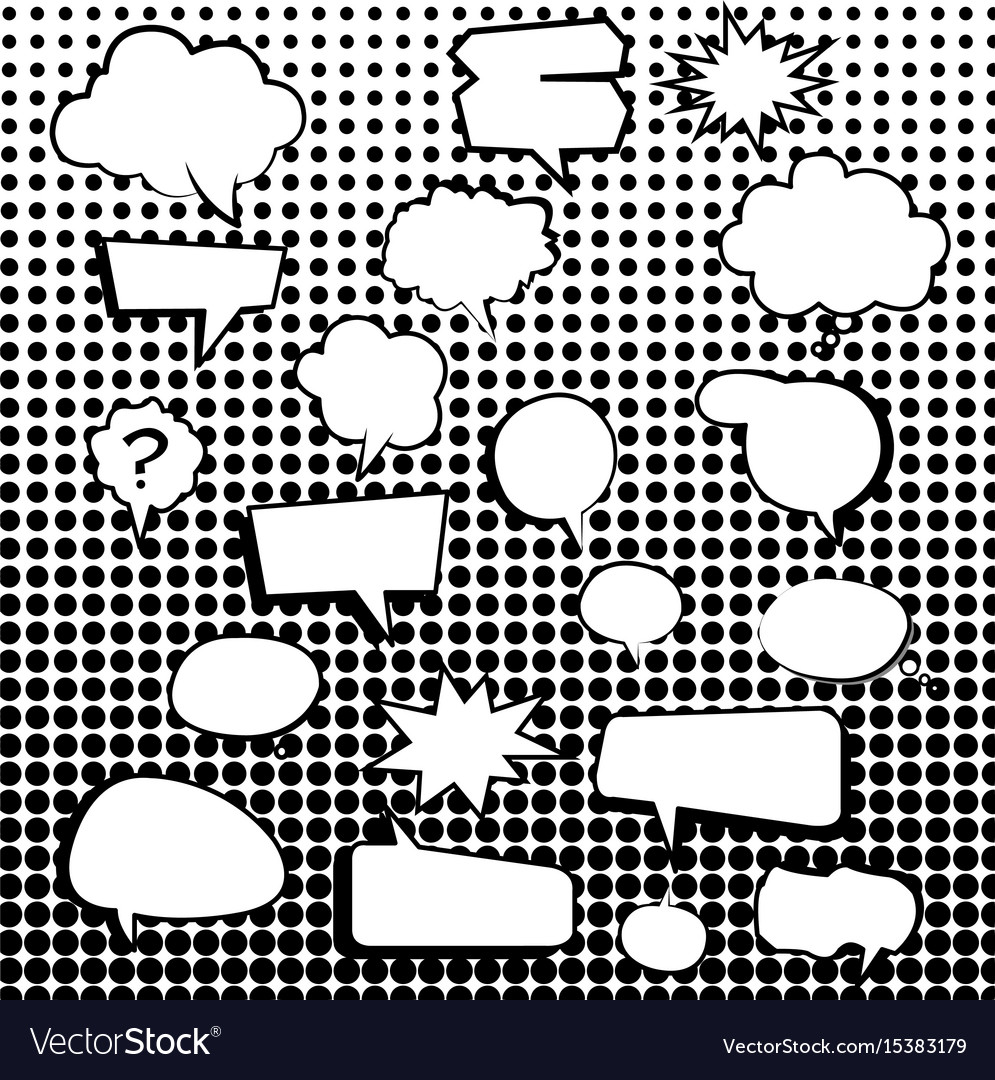 Comic text boxes with elements and dot pattern Vector Image