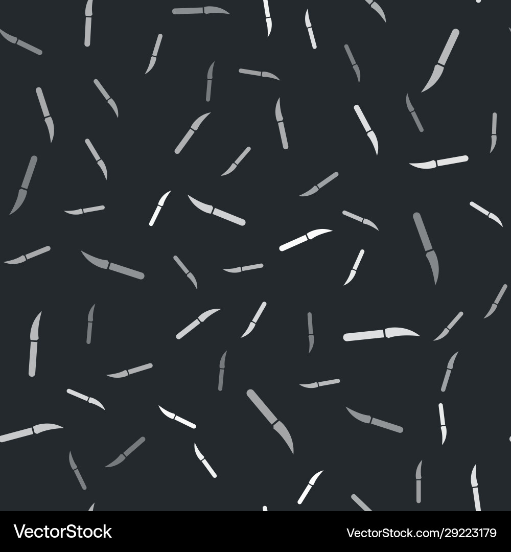 Grey knife icon isolated seamless pattern on black