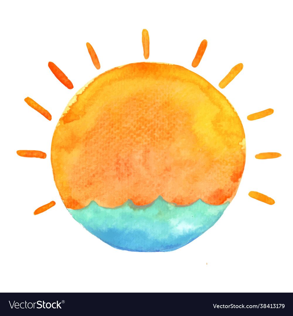 Ocean wave and sunrise morning banner watercolor Vector Image