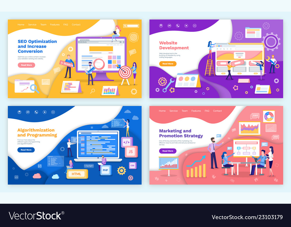 Seo optimization increase conversion set Vector Image