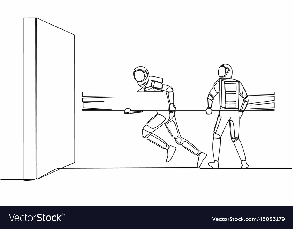 Single continuous line drawing two astronaut Vector Image