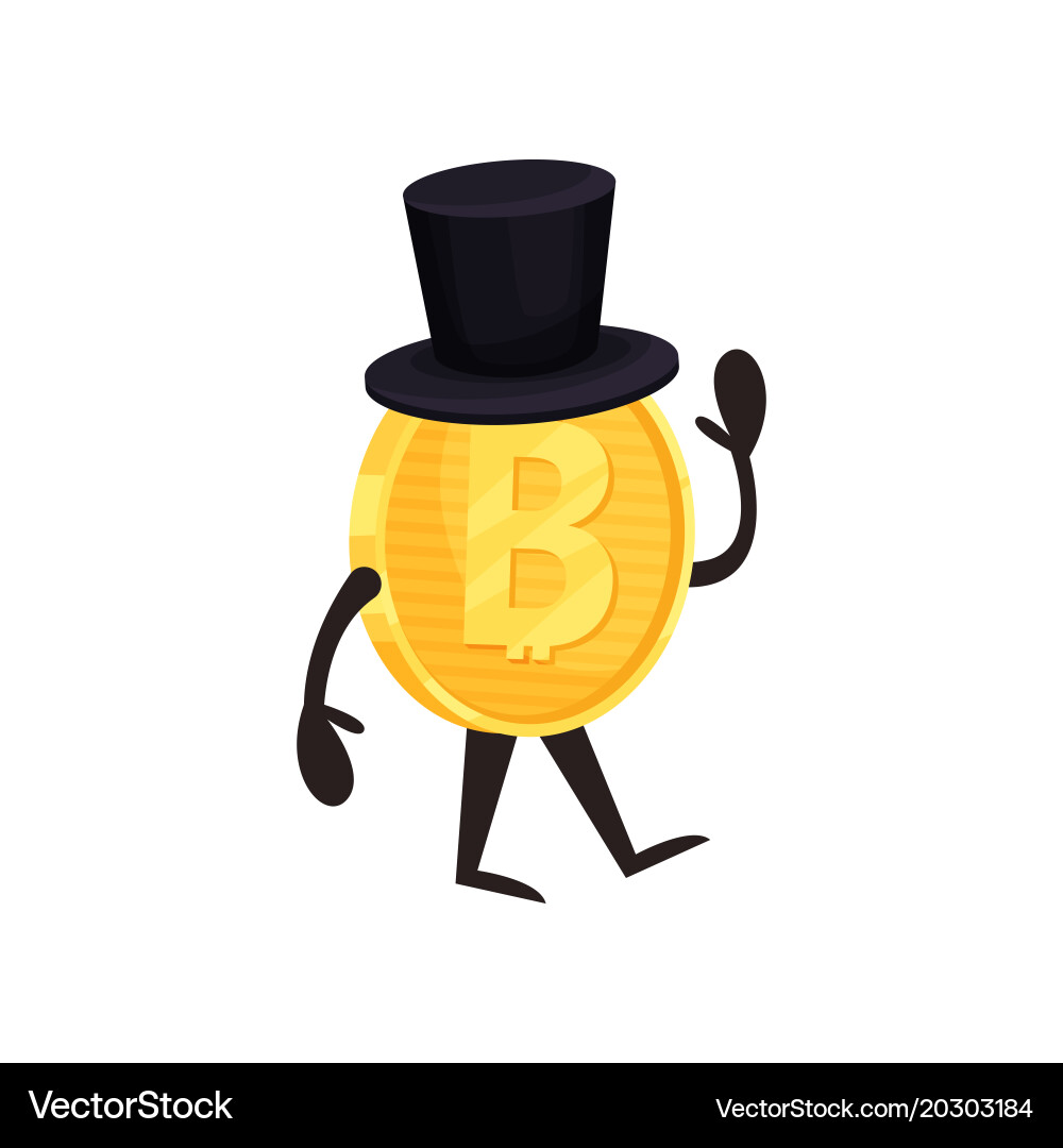 Cartoon humanized bitcoin character with black Vector Image