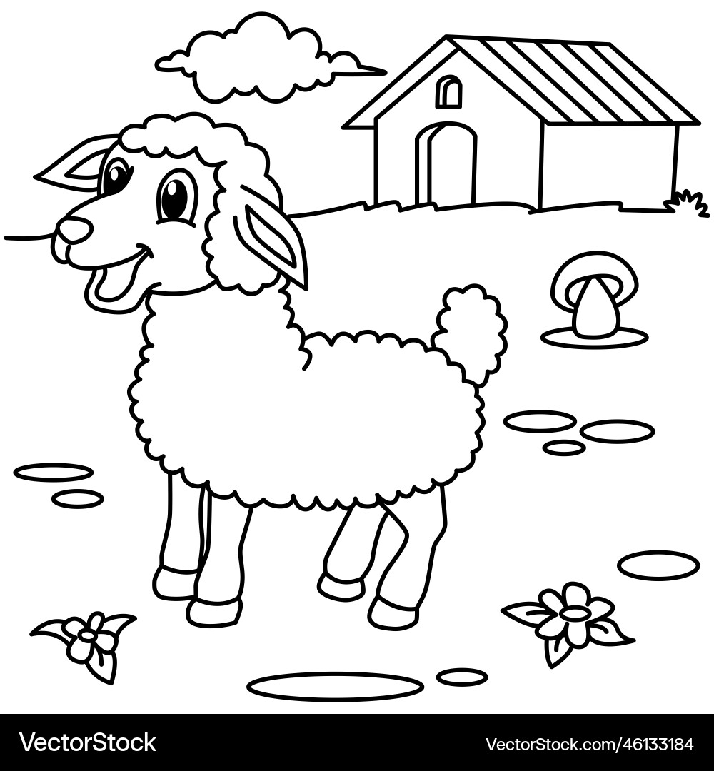 Funny sheep cartoon coloring page Royalty Free Vector Image