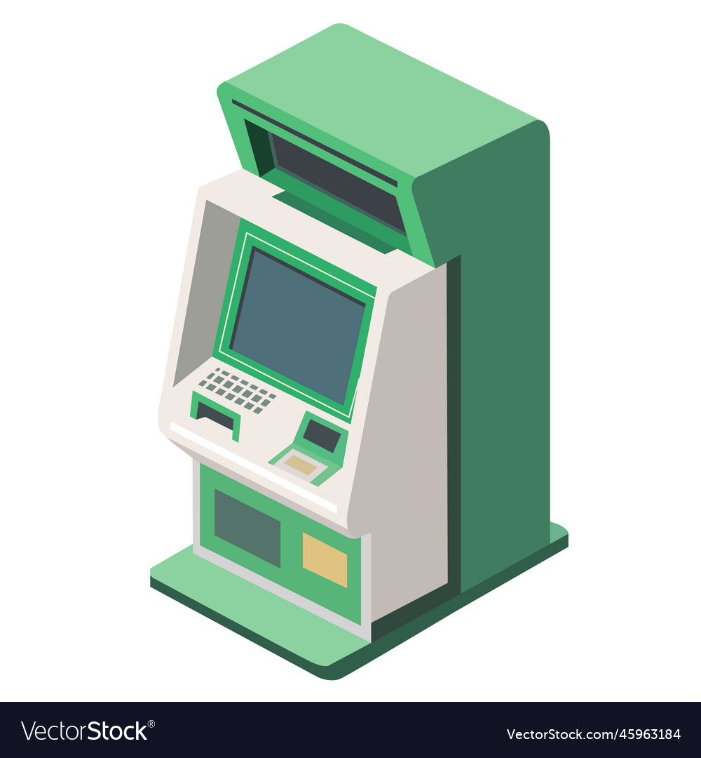 Green atm with cash withdrawal screen Royalty Free Vector
