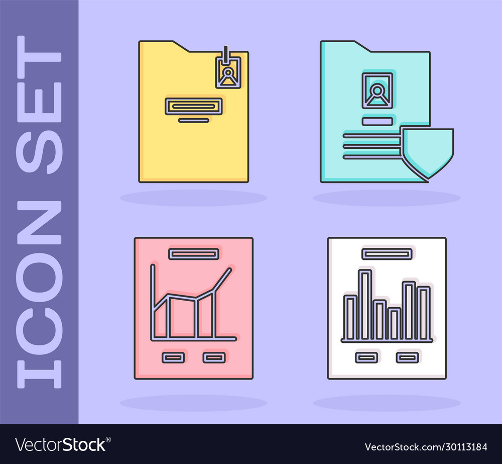 Set Document With Graph Chart Personal Folder Vector Image