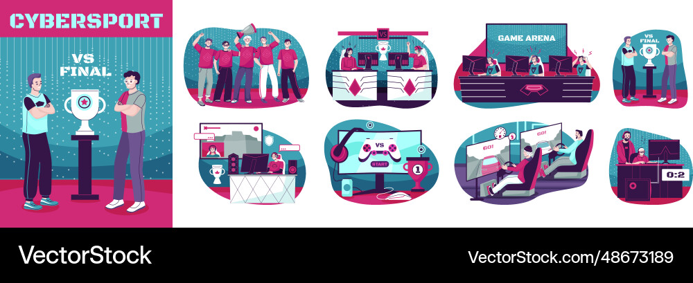 Cybersport composition set Royalty Free Vector Image