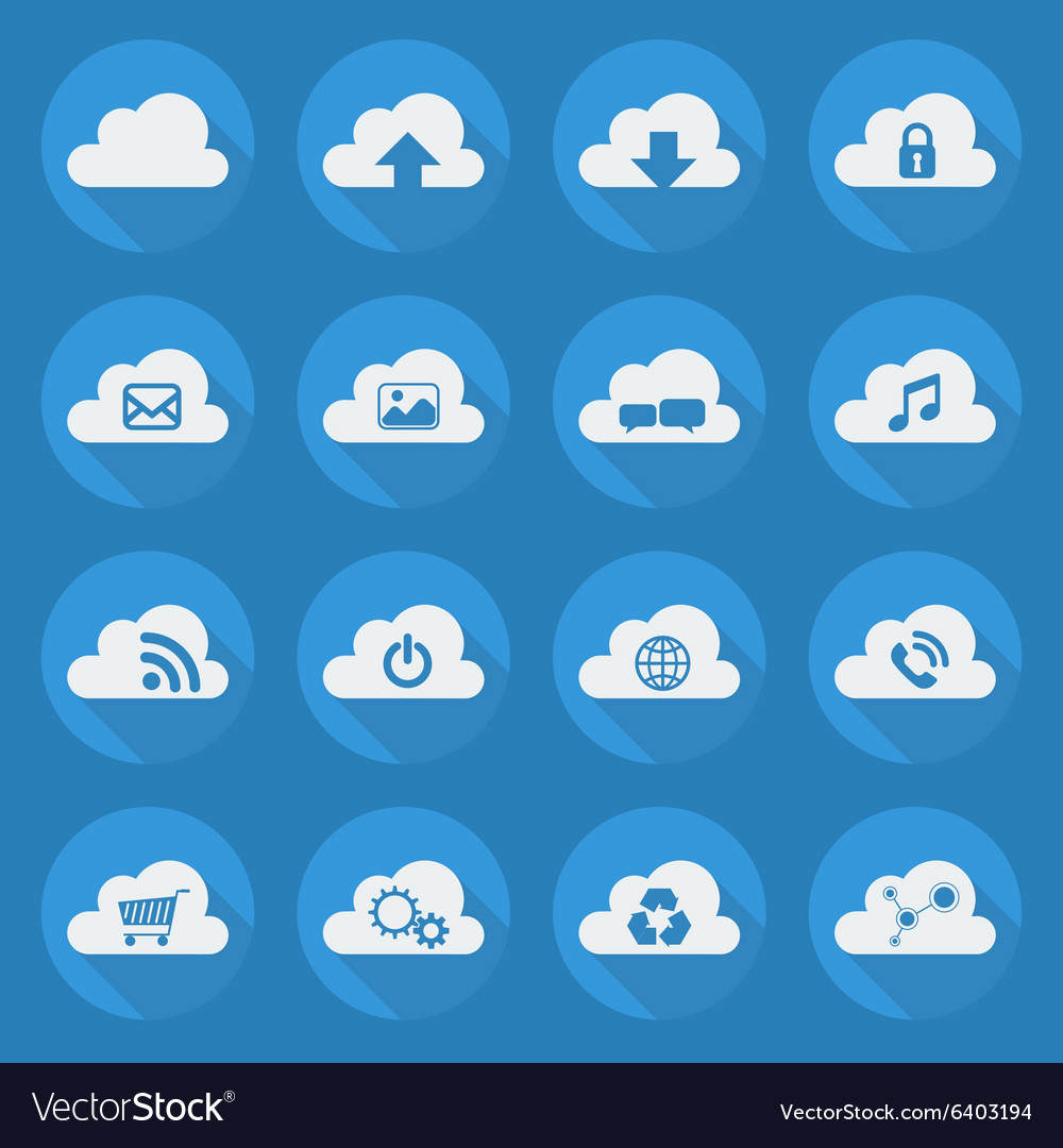 Cloud computing flat icon set Royalty Free Vector Image