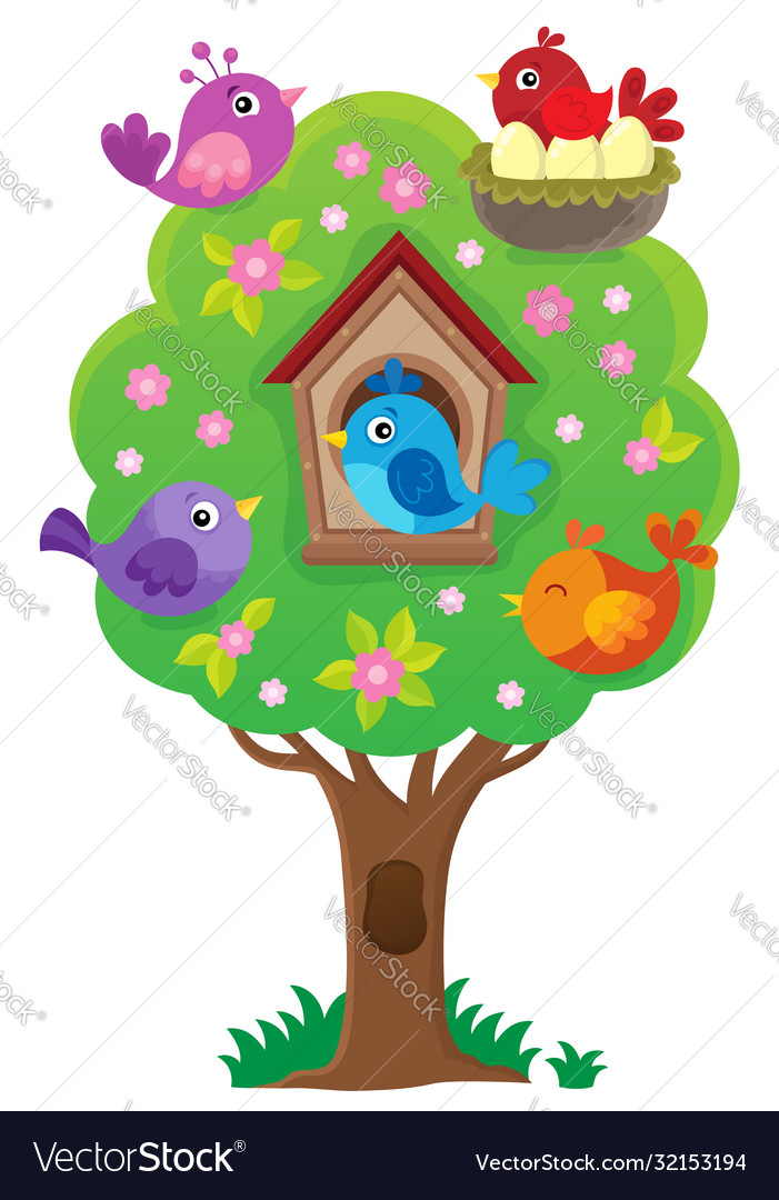 Tree with stylized birds theme image 3 Royalty Free Vector