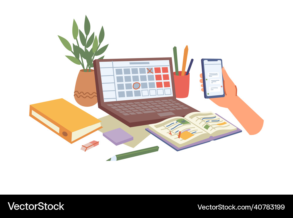Diary for organization of work app for phone Vector Image