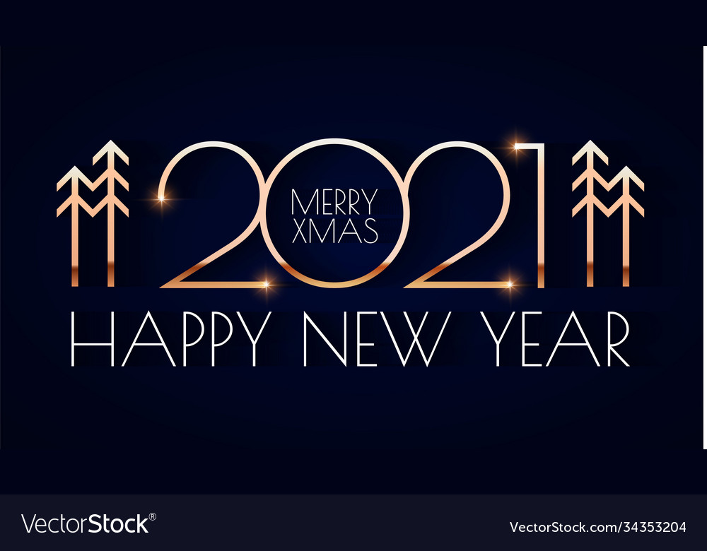 Happy new 2021 year elegant gold text with light Vector Image