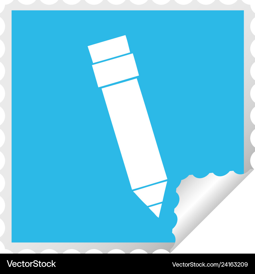 Quirky square peeling sticker cartoon pencil Vector Image