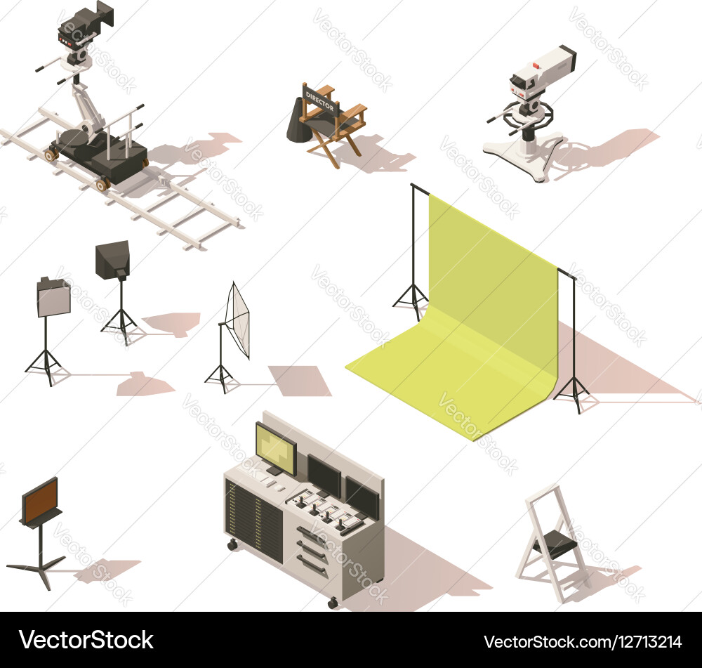 Isometric low poly video equipment set Royalty Free Vector