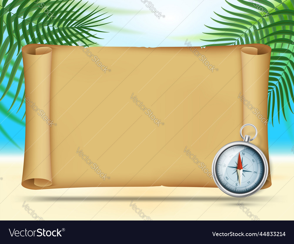 Scroll treasure map with compass Royalty Free Vector Image