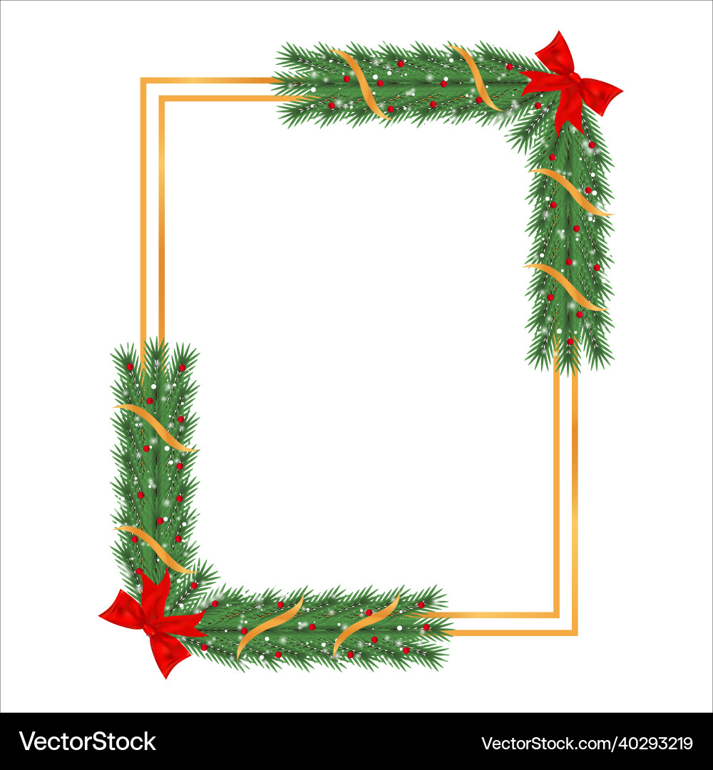 Christmas frame with green pine leaves and red Vector Image