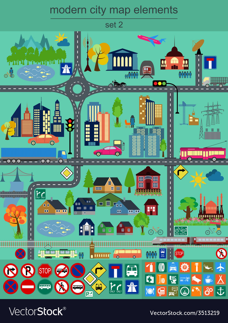 City map elements design Royalty Free Vector Image