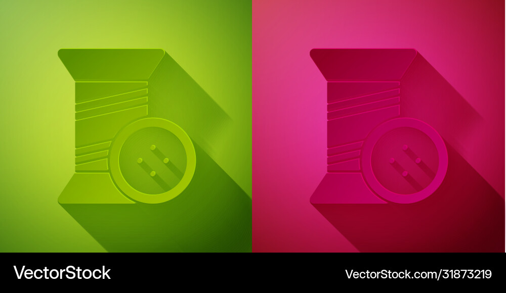 Paper cut sewing thread on spool and button icon Vector Image