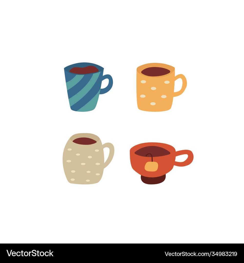 Set mugs with coffee and tea cartoon Royalty Free Vector